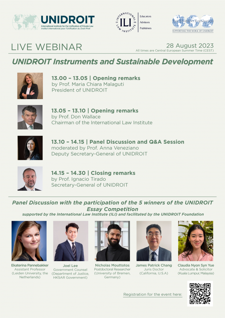 RESULTS OF THE UNIDROIT AND SUSTAINABLE DEVELOPMENT ESSAY COMPETITION ...
